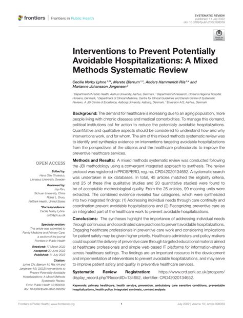 Pdf Interventions To Prevent Potentially Avoidable Hospitalizations A Mixed Methods
