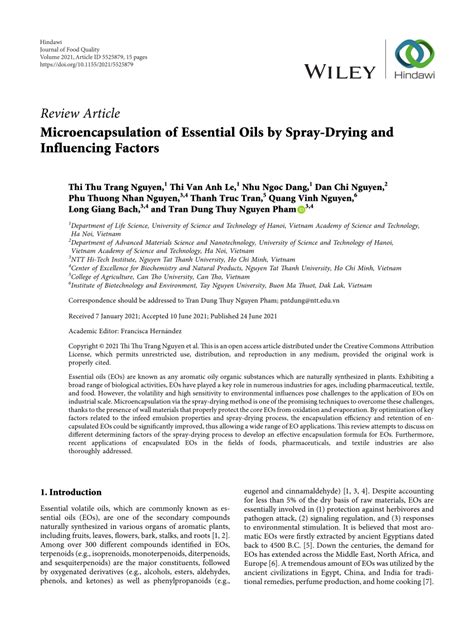 Pdf Microencapsulation Of Essential Oils By Spray Drying And
