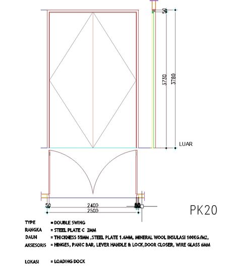 2500×3780 Sized Double Swing Door Design Is Given In The Autocad Drawing Cad File Dwg File