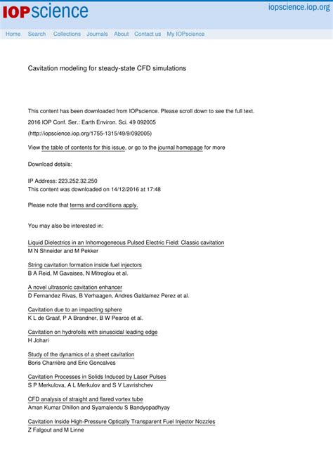 Pdf Cavitation Modeling For Steady State Cfd Simulations
