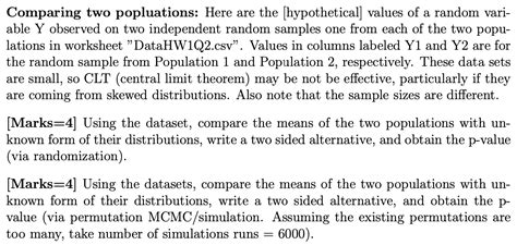 Solved Comparing Two Popluations Here Are The Hypothe