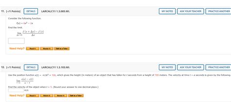 Solved 11 [ 1 Points] Details Larcalc11 1 3 085 Mi My