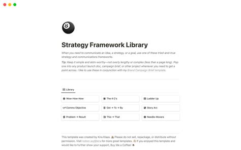 Strategy Framework Library Template By Kira Klaas Notion Marketplace
