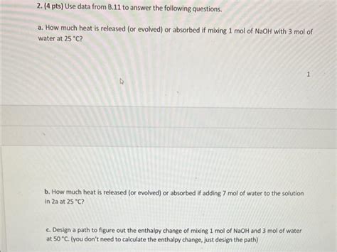Solved Table B 11 Integral Heats Of Solution And Mixing At