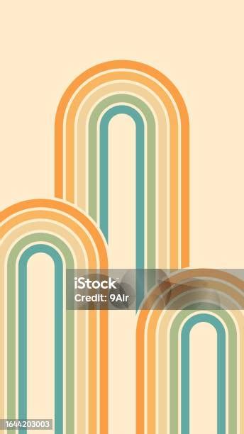 1970년대 히피 레트로 스타일의 무지개 그루비 물결 모양의 추상적인 배경 벡터 패턴은 천 섬유 랩 및 기타에 사용할 준비가되었습니다 0명에 대한 스톡 벡터 아트 및 기타