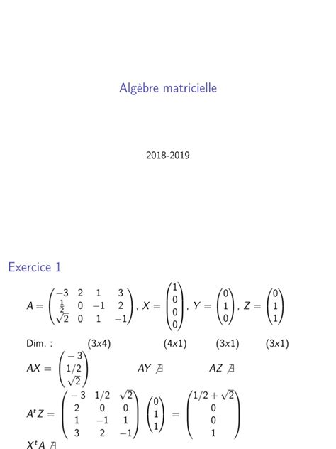 Matrices Exercices Résolus Pdf
