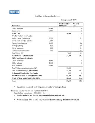 Cost Accounting Unit 5 Cost Sheet Questions And Answers Pdf