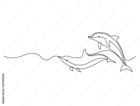 Continuous One Line Drawing Of Dolphin Simple Illustration Of Dolphin Pair Line Art Vector
