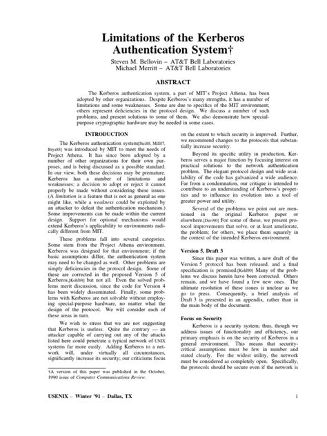 Limitations Of The Kerberos Authentication System Pdf Key