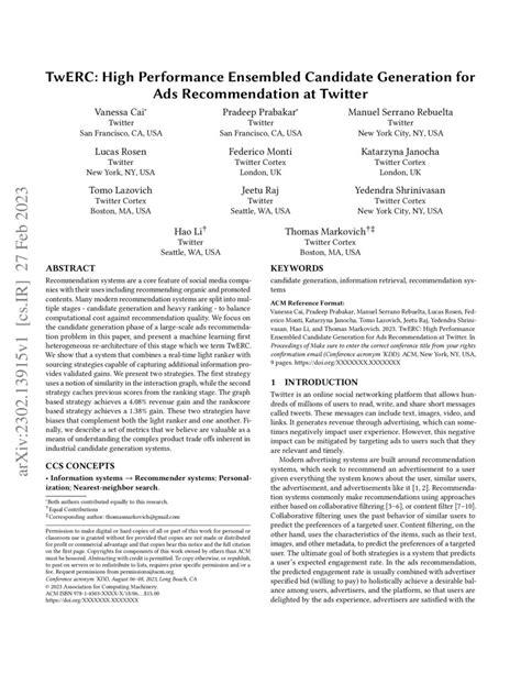 twerc high performance ensembled candidate generation for ads