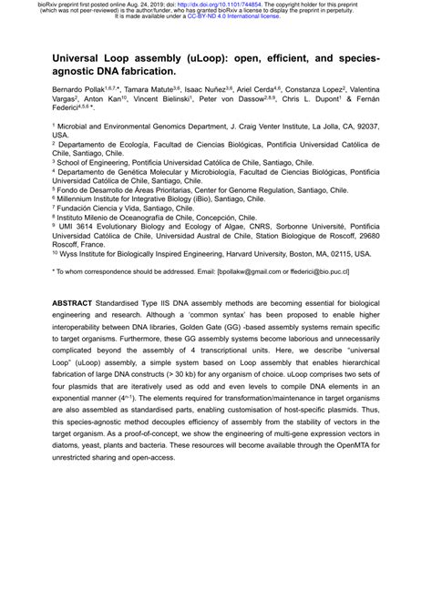 Pdf Universal Loop Assembly Uloop Open Efficient And Species