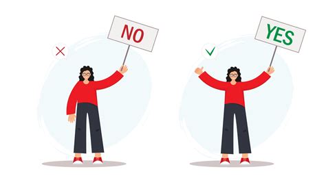 Young Woman Holding Banner Yes No Idea Or Choice Correct And Incorrect Dialog Mark Decent