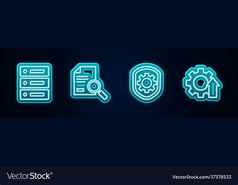 Set Line Server Data Web Hosting Document Vector Image
