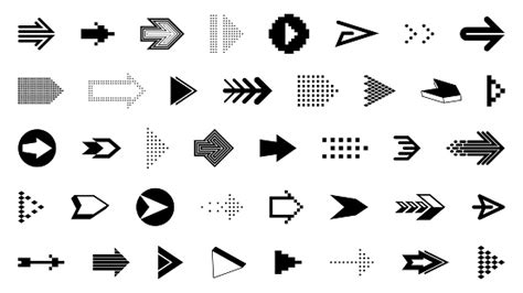다양한 화살표 커서 벡터 세트 다른 모양 스타일 및 개념 화살표 아이콘 또는 로고단일 컬러 흑백 그래픽 디자인 요소 전진 방향에 대한 스톡 벡터 아트 및 기타 이미지