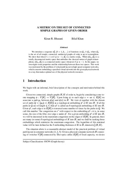 pdf a metric on the set of connected simple graphs of given order
