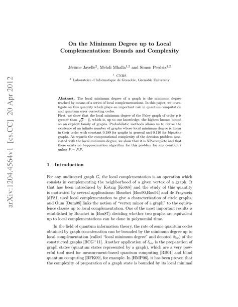 Pdf On The Minimum Degree Up To Local Complementation Bounds And