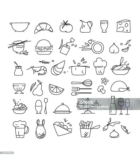 재료 및 주방 용품 기호 현지 로카보어 유기농 생태 요리를 위한 계절 음식 기호 조리법에 대한 그림 감자 요리에 대한 스톡 벡터