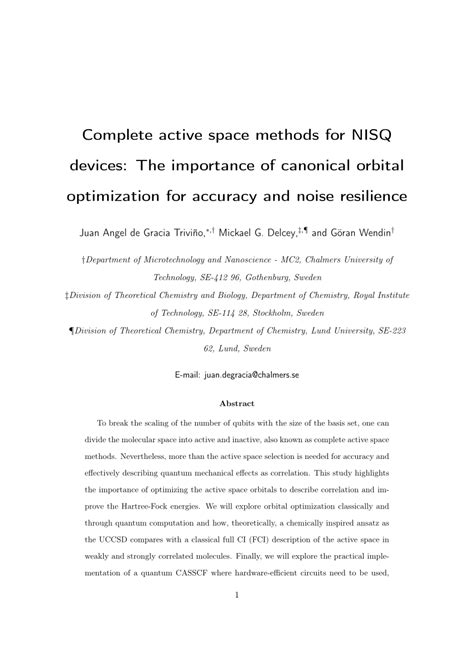 Pdf Complete Active Space Methods For Nisq Devices The Importance Of