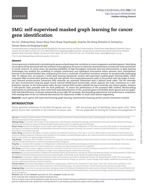 PDF SMG Self Supervised Masked Graph Learning For Cancer Gene Identification