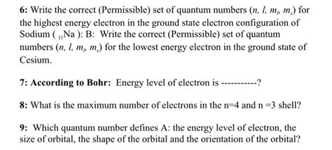 Solved 6 Write The Correct Permissible Set Of Quantum Chegg Com
