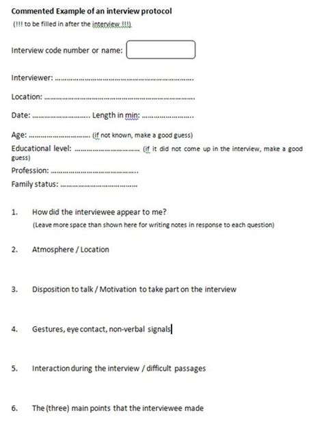 Commented Example Of An Interview Protocol Data Collection Work Plans Computer Science