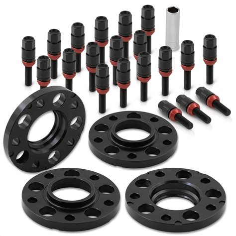Universal 4 Piece Wheel Spacers Extended Lug Nut Bolts Black Pcd