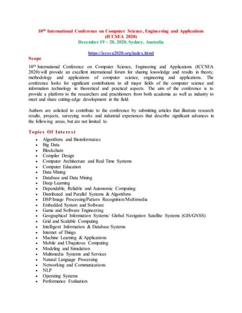 10th International Conference On Computer Science Engineering And Applications Iccsea 2020