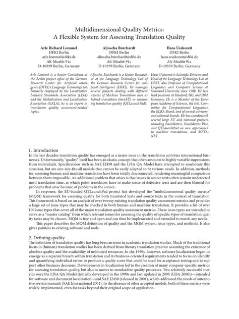 Multidimensional Quality Metrics A Flexible System For Assessing