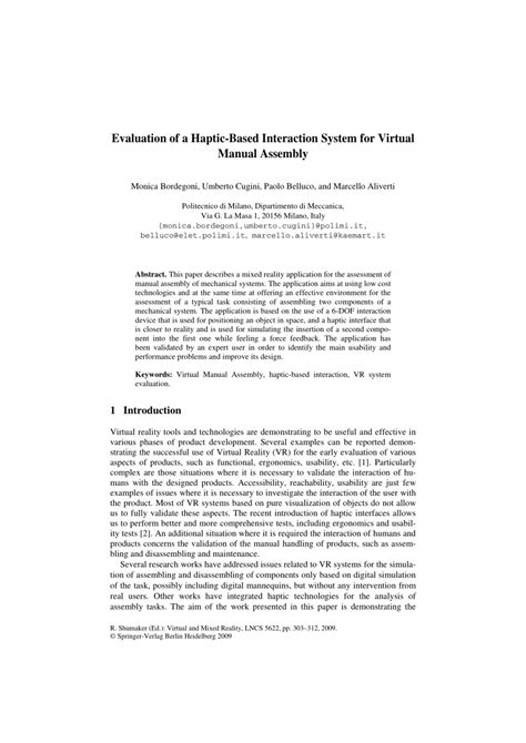 pdf evaluation of a haptic based interaction system for virtual