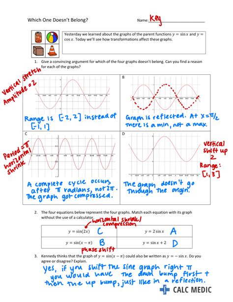 Trigonometric Function Transformations Worksheet