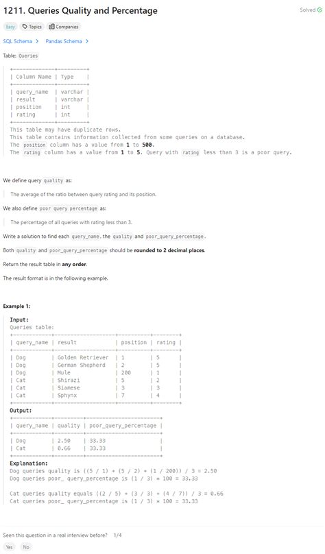 Sql Problem Queries Quality And Percentage Coding Chronicles