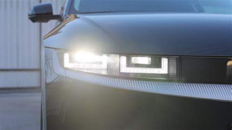 Switched On Led Matrix Lights Of Luxury Car Car Front Full Led Matrix Iq Light Stock Video