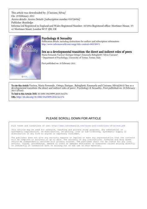 Pdf Sex As A Developmental Transition The Direct And Indirect Roles Of Peers Dokumen Tips