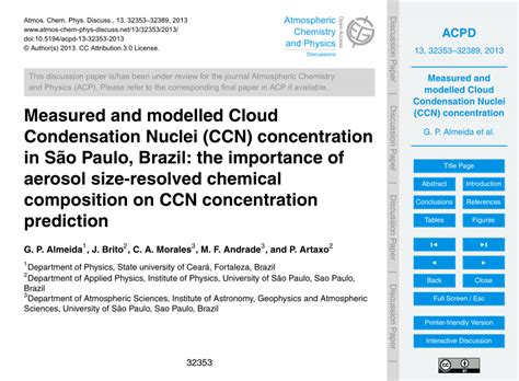 Pdf Measured And Modelled Cloud Condensation Nuclei Ccn