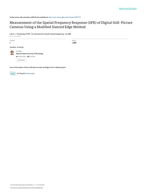 Measurement Of The Spatial Frequency Response Sfr Pdf Optical Resolution Signal To Noise Ratio