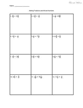 Adding Fractions And Mixed Numbers By Tanner Willis TPT