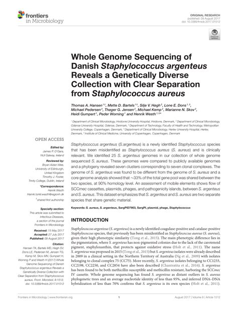 Pdf Whole Genome Sequencing Of Danish Staphylococcus Argenteus