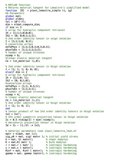 Solved Matlab Function Returns Material Tangent For