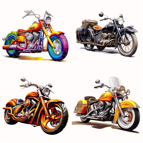 Vintage Motorcycle Clip Art Watercolor Motorbike Illustration Png