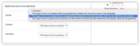Solved Question Match The Error To Its Definition Time Chegg