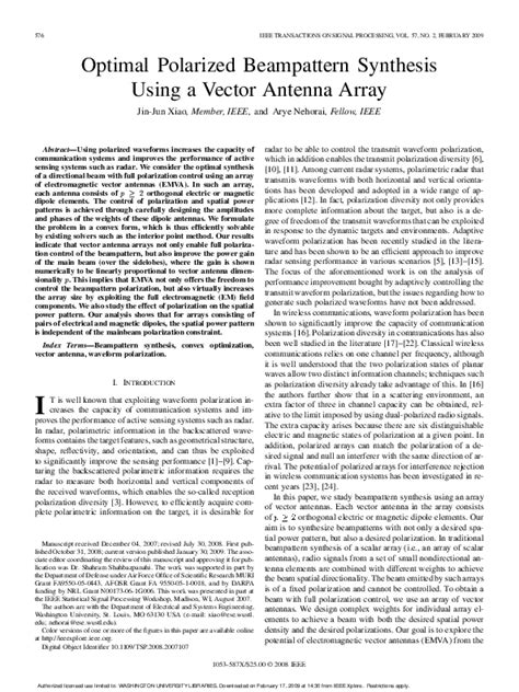 Pdf Optimal Polarized Beampattern Synthesis Using A Vector Antenna Array