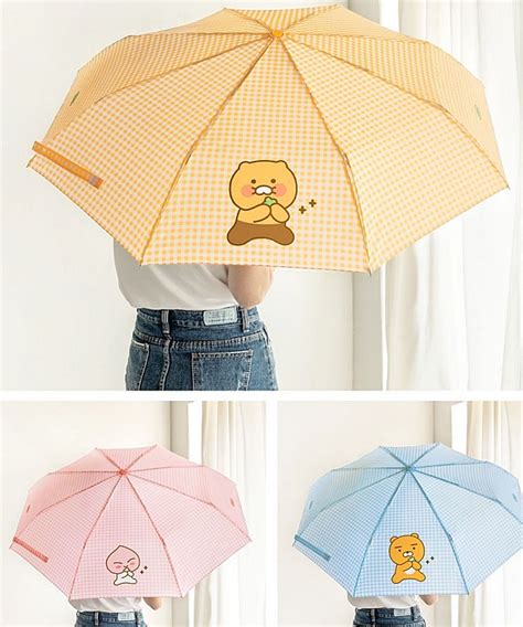 [카카오프렌즈 2개구매시 추가할인] 카카오 춘식이 라이언 어피치 체크 패턴 3단 수동우산 에이블리