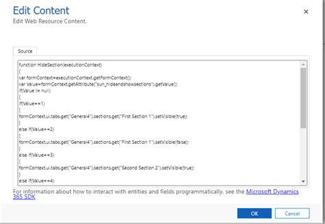 hide and show sections by using field values in dynamics 365 crmonce