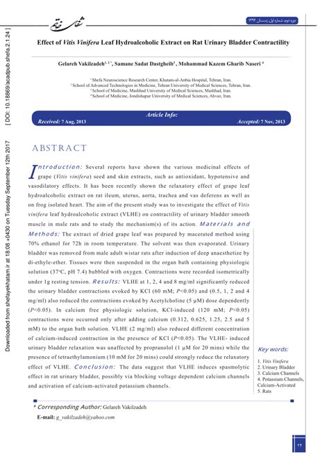 Pdf Effect Of Vitis Vinifera Leaf Hydroalcoholic Extract On Rat Urinary Bladder Contractility