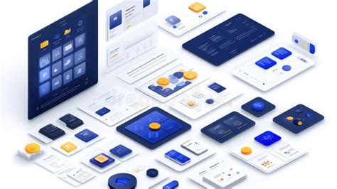 Isometric 3d Illustration Of Mobile App Design Ui Elements With Blue