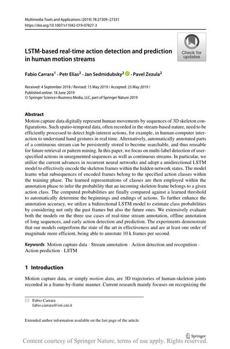 Lstm Based Real Time Action Detection And Prediction In Human Motion Streams Request Pdf