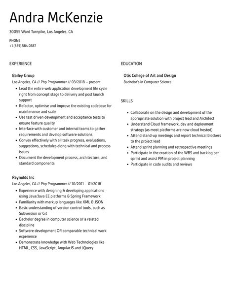 Php Programmer Resume Samples Velvet Jobs