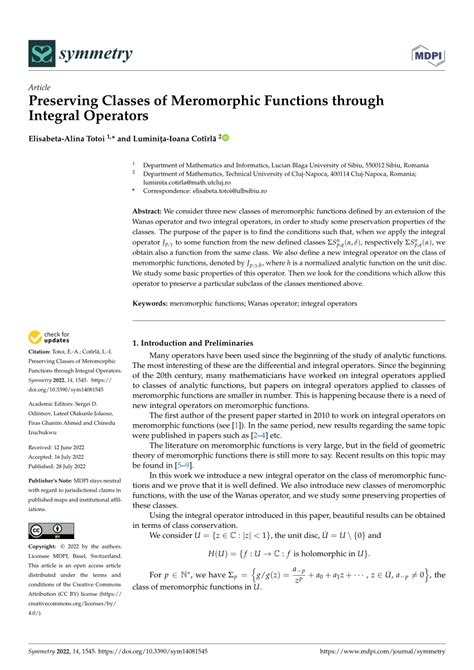 Pdf Preserving Classes Of Meromorphic Functions Through Integral