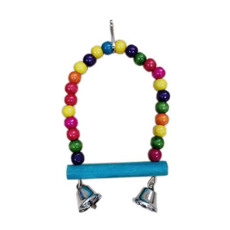 Badu Bg Малка и средна стойка за папагал Люлка изработена от дървени звънчета и цветни мъниста