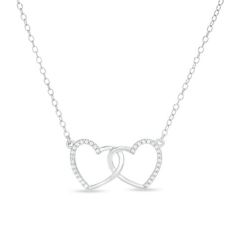 18 Ct Tw Diamond Interlocking Double Heart Necklace In Sterling